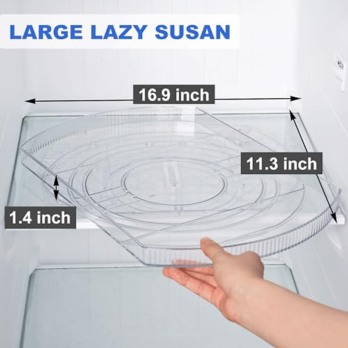Yatmung Long Square Lazy Susan Turntable for Refrigerator - 16.5 Inch Clear Rectangular Lazy Susan Storage - Cabinet, Countertop, Pantry, Kitchen - Large Fridge Lazy Susan Organizer Rectangle