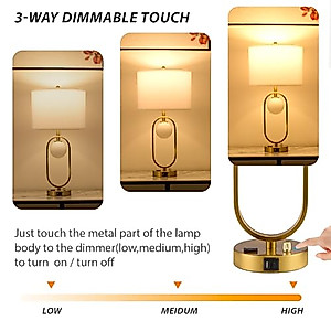Thirdpolite Modern Table Lamps Set of 2, Touch Bedside Nightstand Lamps with USB Ports and AC Outlet, 3 Way Dimmable Desk Lamps with Fabric Shade for Bedroom, Living Room