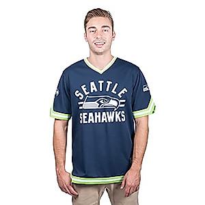 Ultra Game NFL Seattle Seahawks Mens Standard Jersey V-Neck Mesh Stripe Tee Shirt, Team Color, X-Large