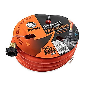 Camco Rhino 25Ft Clean-Out Camper & RV Black Water Hose - Features a Heavy-Duty PVC Design & Bright Orange Color - Clean-Out Camper Black Water, Grey Water or Tote Tanks - 5/8” Inside Diameter (22990)