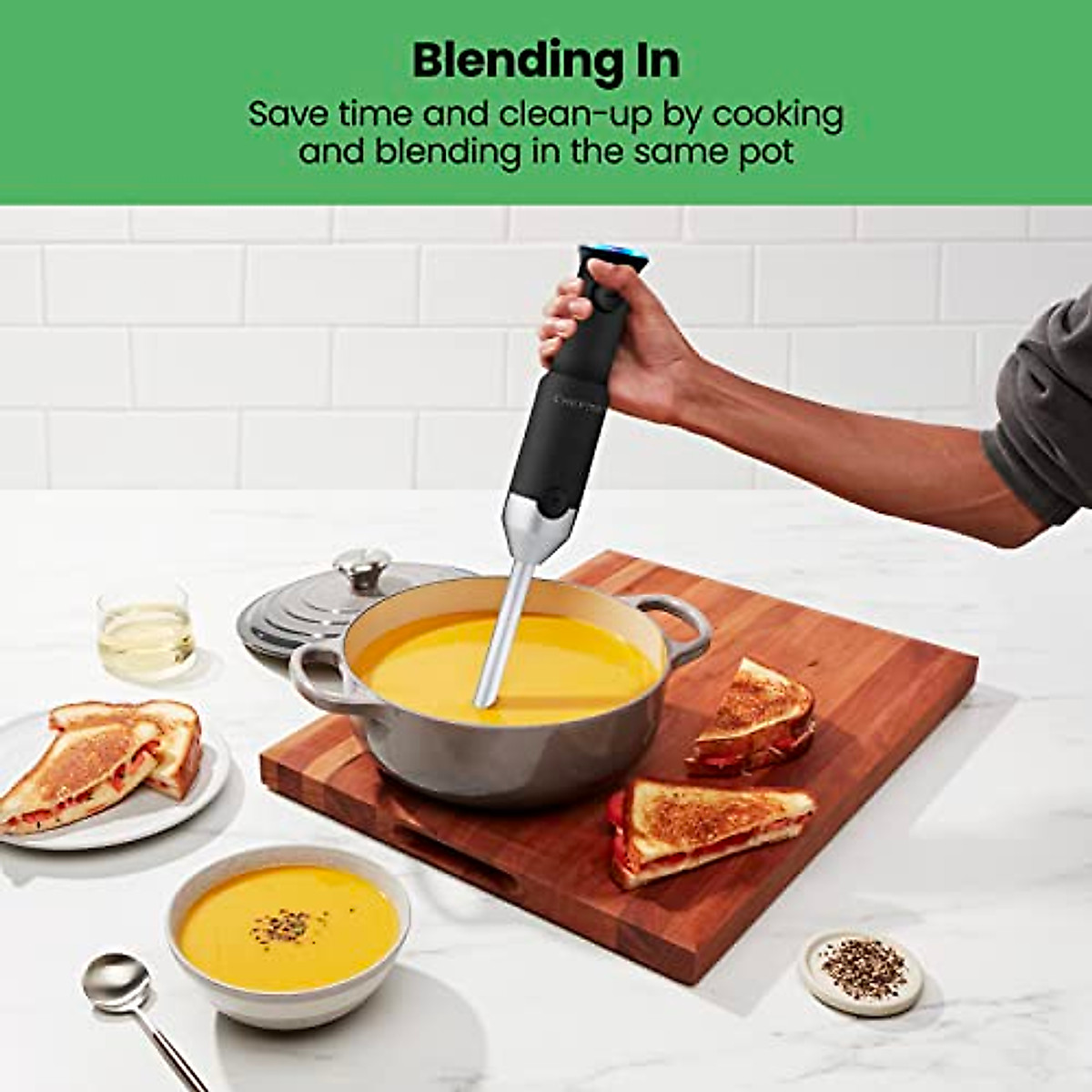 CHEFMAN Cordless Portable Immersion Blender 5-in-1 Blender Set, Ice Crushing Power with One-Touch Speed Control, Comes with Potato Masher, Whisk, Chopper, Beaker, and Storage Case, Stainless Steel
