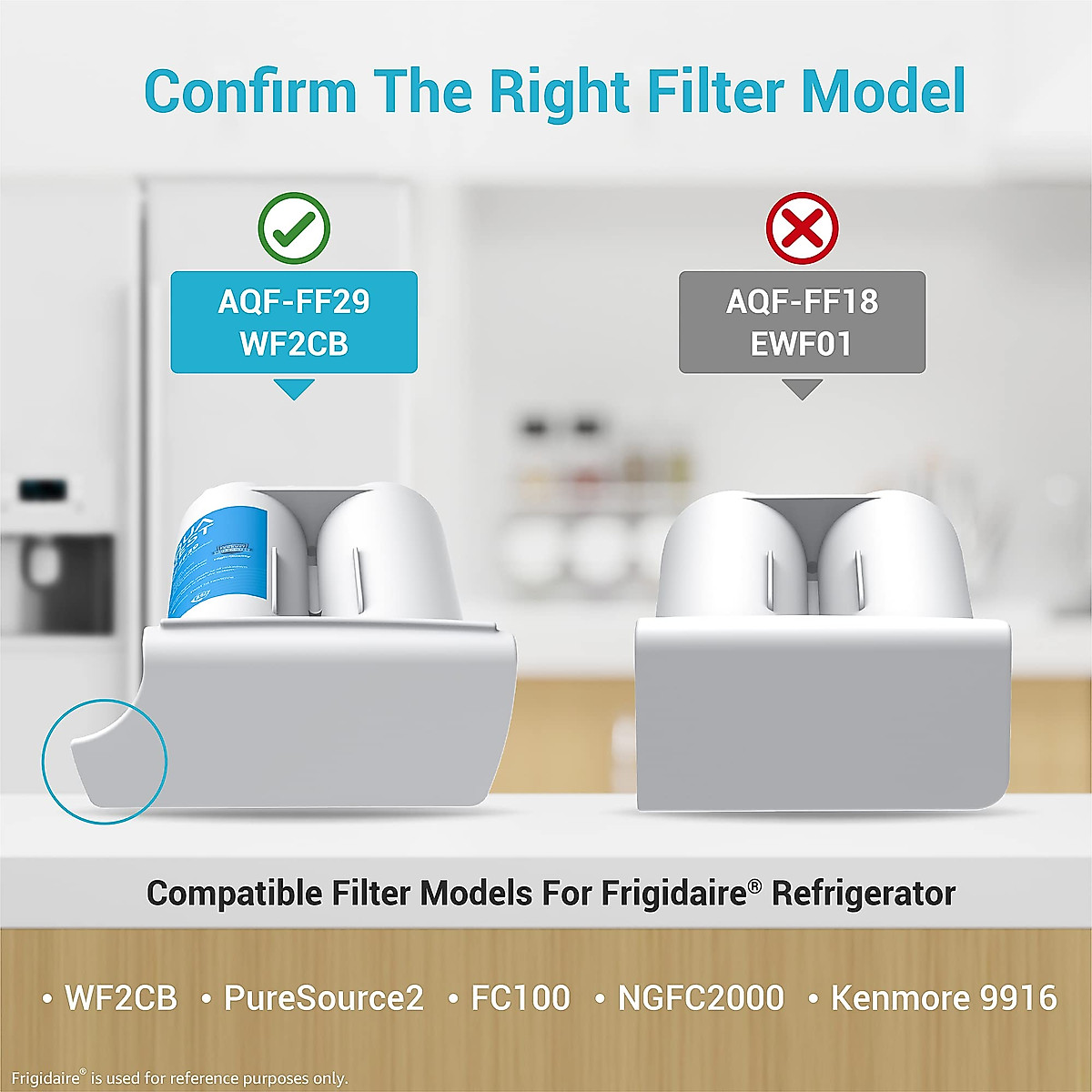 AQUA CREST Replacement for Frigidaire® & Electrolux® WF2CB®, PureSource2®, NGFC 2000, FC100, 1004-42-FA, Kenmore 9916, 469911, 469916 Refrigerator Water Filter, 2 Filters