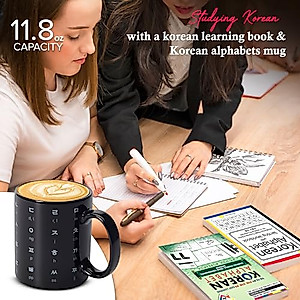 BICETTO Kpop Merch - Korean Alphabet, Korean Gifts, Kdrama Merch, Korean Drama Gifts, Korean Gifts, BTS Cup, BTS Mug, K Drama, 12oz, Stylish, Durable, Microwave Safe, Premium Quality (Carbon Black)