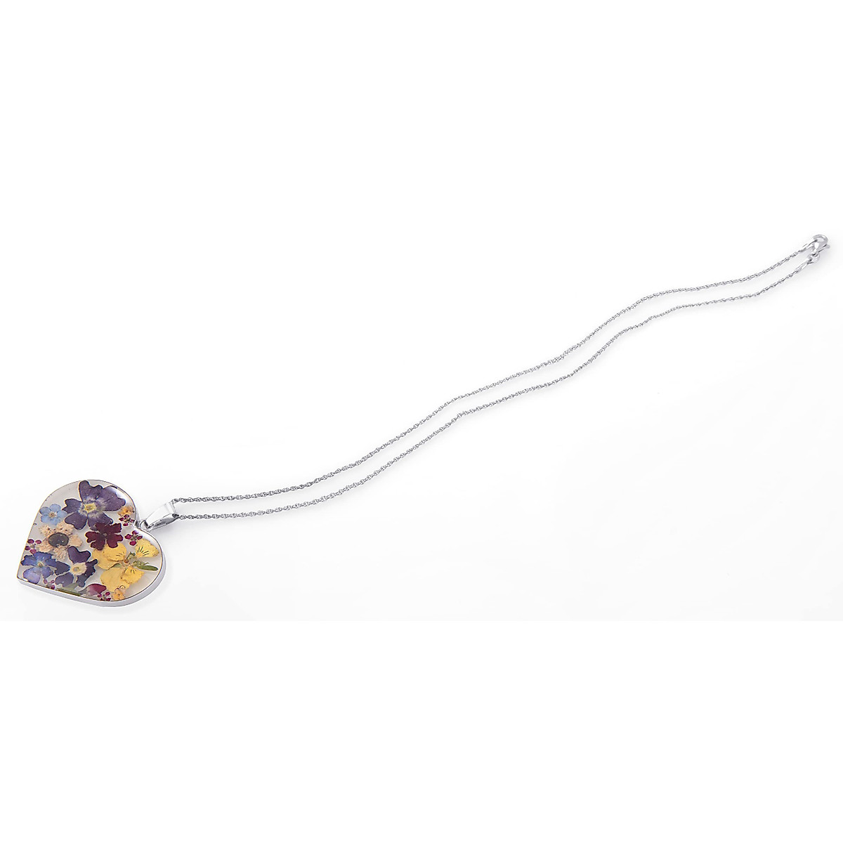 Amazon Essentials Sterling Silver Multicolored Pressed-Flower Heart Pendant Necklace, 18" (previously Amazon Collection)