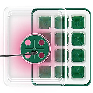 Seed Starter Tray Kit with Grow Light | 12 Flexible Pop-Out Cells Silicone Bottoms | Reusable Seedling Starter Trays with Humidity Dome,Garden Tools,Labels | for Starting Vegetable Flower Seeds