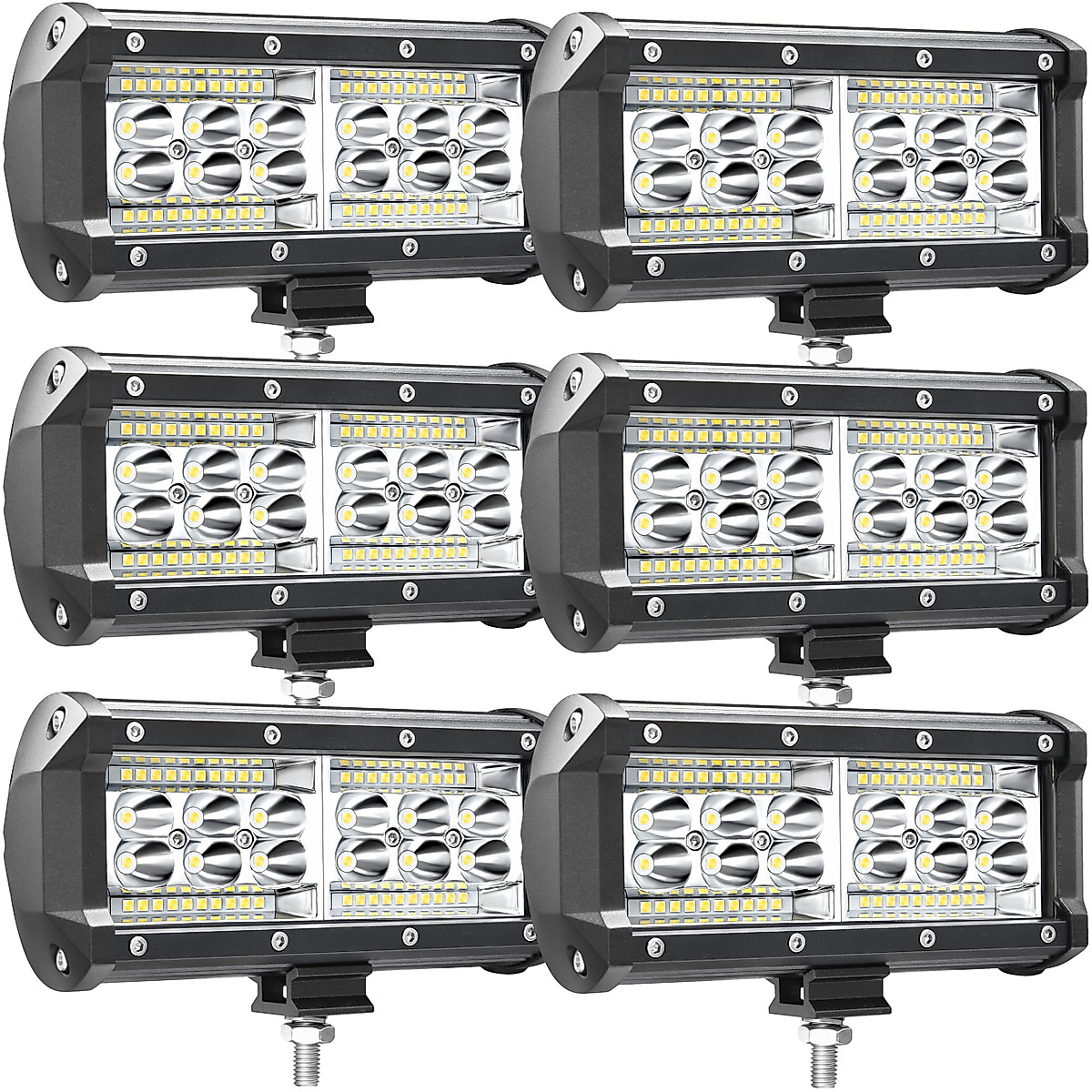 7 Inch LED Light Bar, 240W 24000lm LED Pod Lights for Tractors, LED Work Lights for Truck, Spot Flood Combo Beam Off Road Light Pods Fog Lights for Boat Trailer Pickup Car RZR ATV UTV RV, 6 Pack