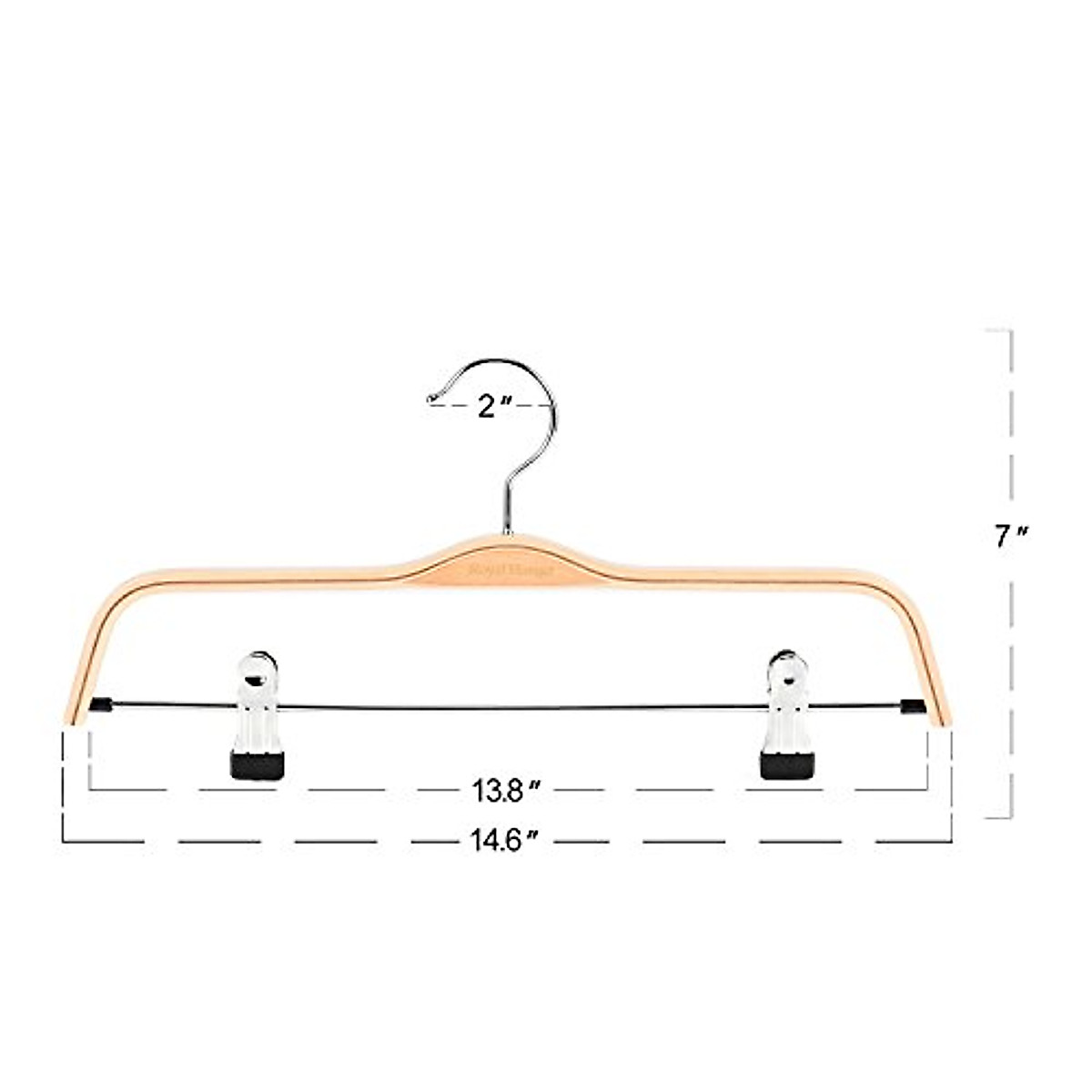 RoyalHanger Wood Hangers 10-Pack, Pants Hangers Skirt Hangers Wooden Hangers with 2 Adjustable Clips, Natural Finish