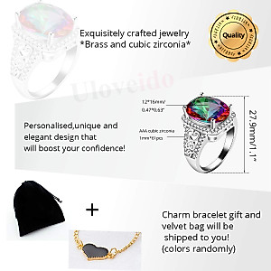 Uloveido Women Fashion Anniversary Promise Rings Platinum Plated Wedding Engagement Multicolor Cubic Zirconia Rings Size 7 Y585