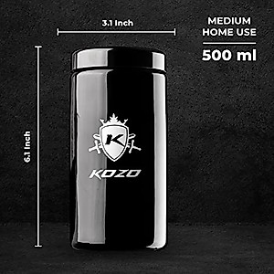 KOZO Black Glass Airtight Storage Jar, with UV Protection. Airtight Container with Humidity Pack. Keep your Serving Spices, Herbs Fresh for Longer Small, Stylish Half oz Size (1 OZ - 500ml)