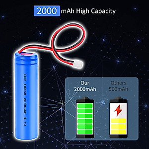 AUDEEKON 3.7Volt Lipo Battery 2000mAh Rechargeable Battery Pack with Wire and JST Connector, ICR18650 Battery 2000mah 3.7v Replacement Batteries for Electronics, Toys, Lighting, Equipment