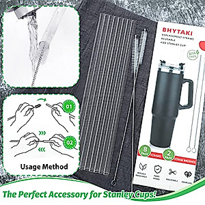 8Pcs Stanley Straws Replacement, 8Pcs Stanley Cup Straws with 2 Cleaning Brushes, Reusable Straws Compatible with Stanley 14/20/30/40 Oz Cup, Plastic Clear Straw Stanley Cup Accessories