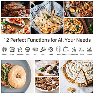 Air Fryer Oven, 34QT Extra Large 1750W Toaster Oven Air Fryer Combo, 12” Pizza Convection Oven Countertop, 12-in-1 Large Rotisserie Oven with 4 Accessories, Stainless Steel, Silver