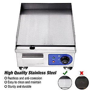 WeChef 14" Electric Countertop Griddle Stainless Steel Adjustable Temp Control Commercial Restaurant Grill 1500W