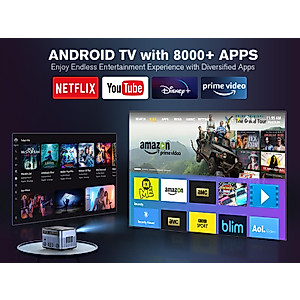 Android TV Projector 1920 x 1080P with Netflix Built in, VIZONY 800ANSI 5G WiFi Bluetooth Outdoor Projector, FHD Home Movie Projector with 4P4D/Zoom/PPT Compatible Phone/Laptop, 8000+ Apps