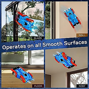 TOY Life Super Hero Man RC Car - Wall Climbing Remote Control Car for Boys 4-7 - 360° Rotating Stunt RC Car - Car Toys for 4-7 Year Old Boy, Superhero Kids Toys (Blue-red)