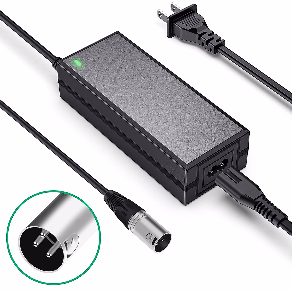 24V 2A Electric Scooter Battery Charger, Suitable for Go Go Elite Traveler, Pride Mobility, Jazzy Electric Chair Battery Charger, and Plus Ezip Mountain Trailz 3-pin XLPscooter Charger