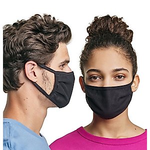 AIRQUEEN [10 Masks] Hane's Men's and Women's Soft 3-Ply 100% Cotton Washable and Reusable Face Masks with Adjustable Nosepiece,One size Fits most.(Black)