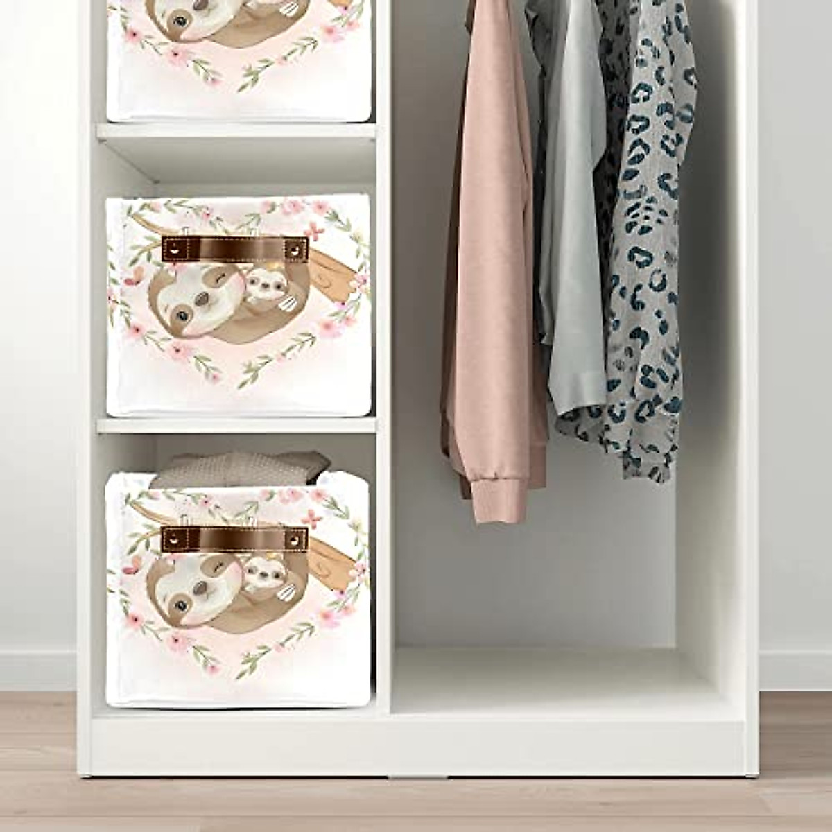 Personalized Sloth Love Mom Storage Basket Bin with Name Large Storage Cube Box with Handles for Home Office Bedroom Closet Shelves(1 Pack)