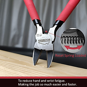 Wire Cutters, 6 inch Side Cutters, HOUSERAN Dikes Wire Cutters Diagonal Cutters with Non-slip Red Handle, Flush Cutter Pliers, Wire Clippers, Spring Loaded Wire Cutters for Jewelry, Crafting, Zip Tie
