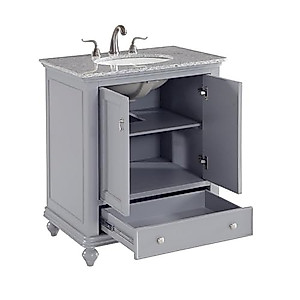 Elegant Kitchen and Bath 30 inch Single Bathroom Vanity Cabinet Set with Granite Countertop - Light Grey