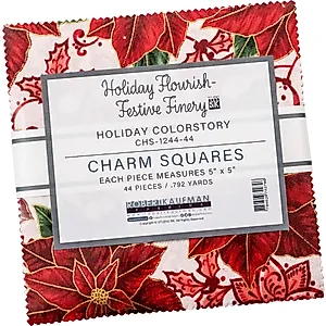 Holiday Flourish Festive Finery Holiday 44 5-inch Squares Charm Pack Robert Kaufman CHS-1244-44, Assorted