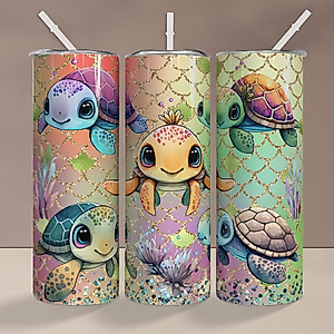 ROONMKUU Cartoon Turtles Tumbler With Lid And Straw, 20oz Stainless Steel Water Bottle, Insulated Water Cups, Summer Winter Drinkware, Outdoor Travel Accessories