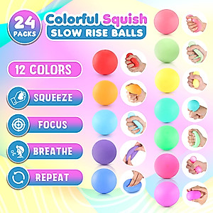 Slow Rising Stress Ball 24 Pack, Stretchy Fidget Ball for Anxiety Stress Relief, Hand Therapy Sensory Squishy Ball, Pull Stretch Fidget Toy for Students, Classroom Prize Box Toys