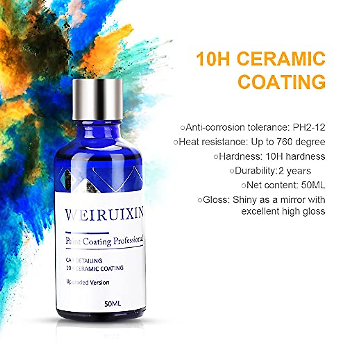 WEIRUIXIN 10H Ceramic Coating 3.0,High Gloss Hydrophobicty Anti Scratch Easy to Use Mirror Paint Protection Car kit 50ML Nano Ceramic Coating with Gloves sealant 2 Years Warranty