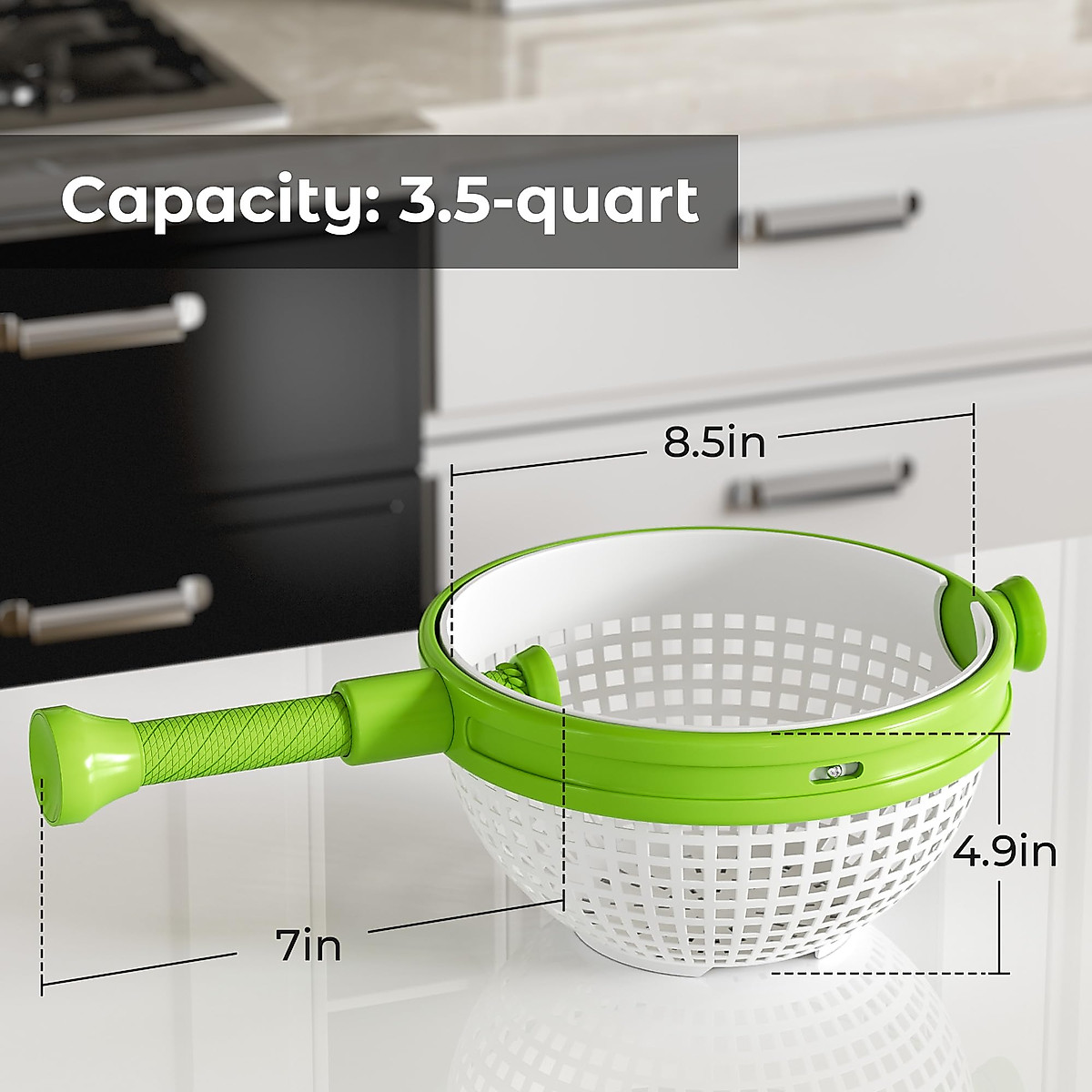 Salad Spinner - 3.3L | Kitchen Fruit Salad Washing Filter | Easy-To-Use Vegetable Washer | Collapsible Compact Veggie Rotating Drain Basket