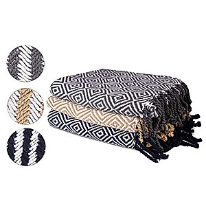 Throw Blanket With Fringes In Diamond Design 50x60 Inch - Navy White Cotton Throw For Sofa, Chair, Bed, & Everyday Use, Well crafted for durability, Farmhouse Throw,All Season Throw Blanket