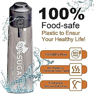 DEVINK Sports Air Water Bottle Starter up Set Drinking Bottles,650ML Fruit Fragrance Water Bottle,with pods 0 Sugar Water Cup,for Gym and Outdoor Gift,Black-with 4 Pods and brush