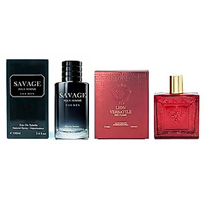 Lomitin Savage Pour Home & Lion Versatile Red Flame Cologne for Men, Eau De Toilette Natural Spray, (Inspired by Sauvage & Versase Red Flame) 3.4oz Fl Oz/100ml each