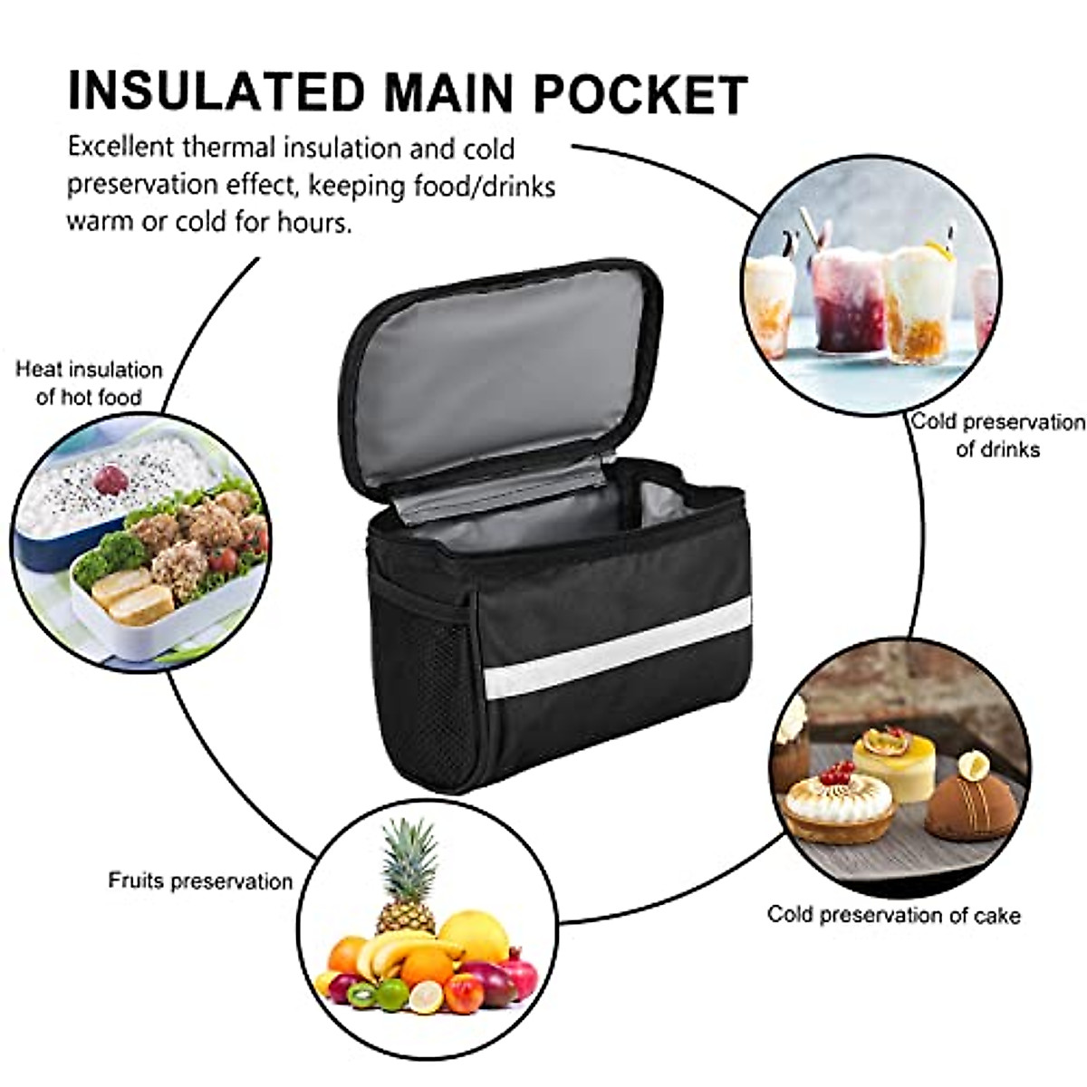 Lixada Bicycle Basket Bike Front Basket Bicycle Insulated Front Bag MTB Bike Handlebar Bag Basket Pannier Cooler Bag with Reflective Strip