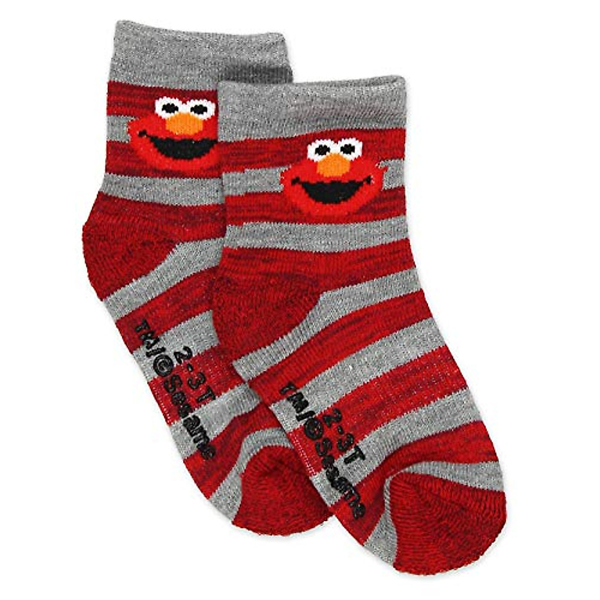 Sesame Street Elmo Baby Toddler Boy's Girl's 3 Pack Crew Socks with Grippers (2-3T, Red)