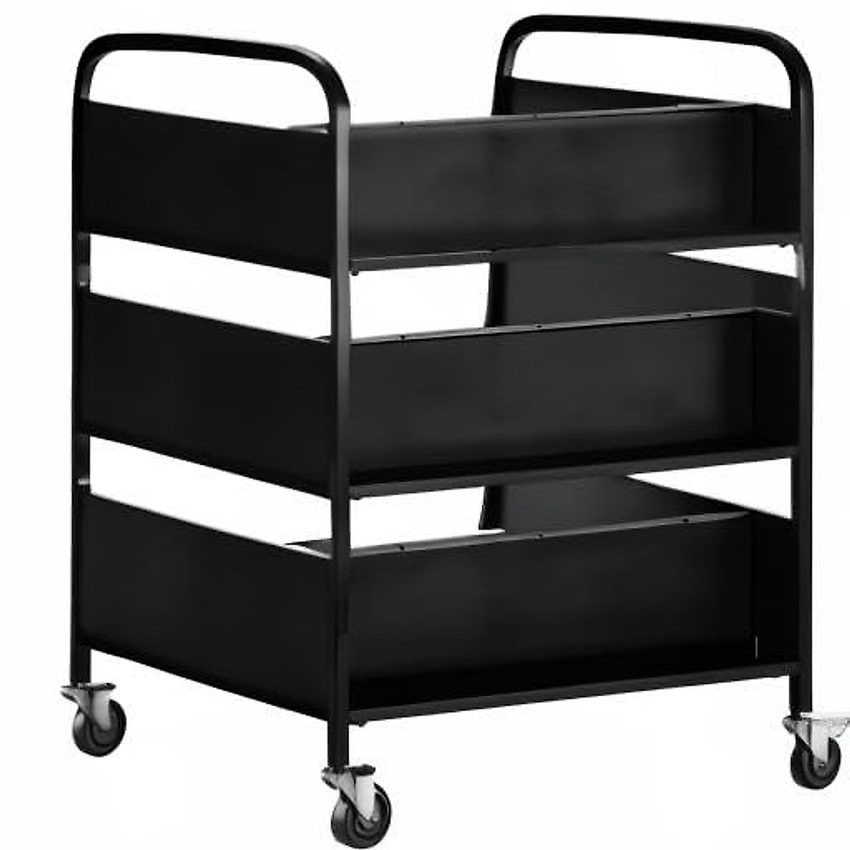 VEVOR Book Cart, Library Cart 6-Shelf, Rolling Library Book Cart Double Sided W-Shaped Sloped Shelves with 4-Inch Lockable Wheels, for Home Shelves Office and School Book Truck in Black