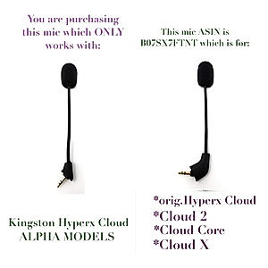 TNE 2-Pack Replacement Cloud Alpha Game Mic 3.5mm Microphone Boom only for Kingston HyperX Cloud Alpha PS4 Xbox One Nintendo Switch Computer PC Mac Gaming Headsets