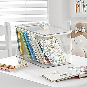 mDesign Plastic Stackable Toy Storage Bin Container Box, Hinge Lid for Organizing Living Room, Play Room, Bedroom, Nursery, Hold Blocks, Puzzles, Books, Lumiere Collection, Clear