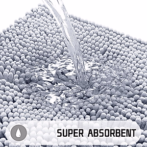 Yimobra Bathroom Rug Mat, 32'' x 20'', Luxury Chenille Shaggy Bath Rugs, Extra Soft & Thick, Absorbent Water, Non-Slip, Machine Washable, Bath Mats for Bath Floor,Tub and Shower, Silver