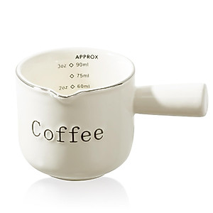 PARACITY Espresso Cups Ceramic with Handle, Measuring Cup with Dual Scale, Espresso Shot Glass with V-Shaped Mouth, 3 OZ Espresso Accessories