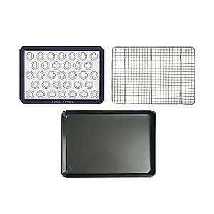Chicago Metallic Non-Stick Jelly Roll Pan with Mat and Cooling Rack, 3-Piece, Gray