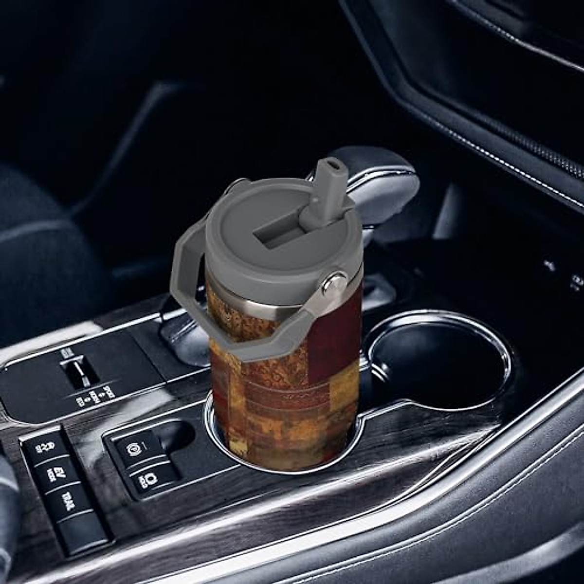 YTLKGFP 30 Oz Large Capacity Car Cup Patchwork Pattern Tumbler with Handle Straw Lid Insulated Stainless Steel Water Bottle Travel Mug Leak-proof Car Cup Keeps Cold Or Hot