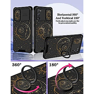 Goocrux (2in1 for Samsung Galaxy S20 FE 5G Case Sun and Moon for Women Girls Cute Stars Space Phone Cover with Slide Camera Cover+Ring Holder Fashion Golden Print Design Cases for S20FE 6.5''