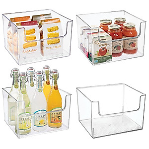 mDesign Modern Plastic Open Front Dip Storage Organizer Bin Basket for Kitchen Organization - Shelf, Cubby, Cabinet, and Pantry Organizing Decor - Ligne Collection - 4 Pack - Clear