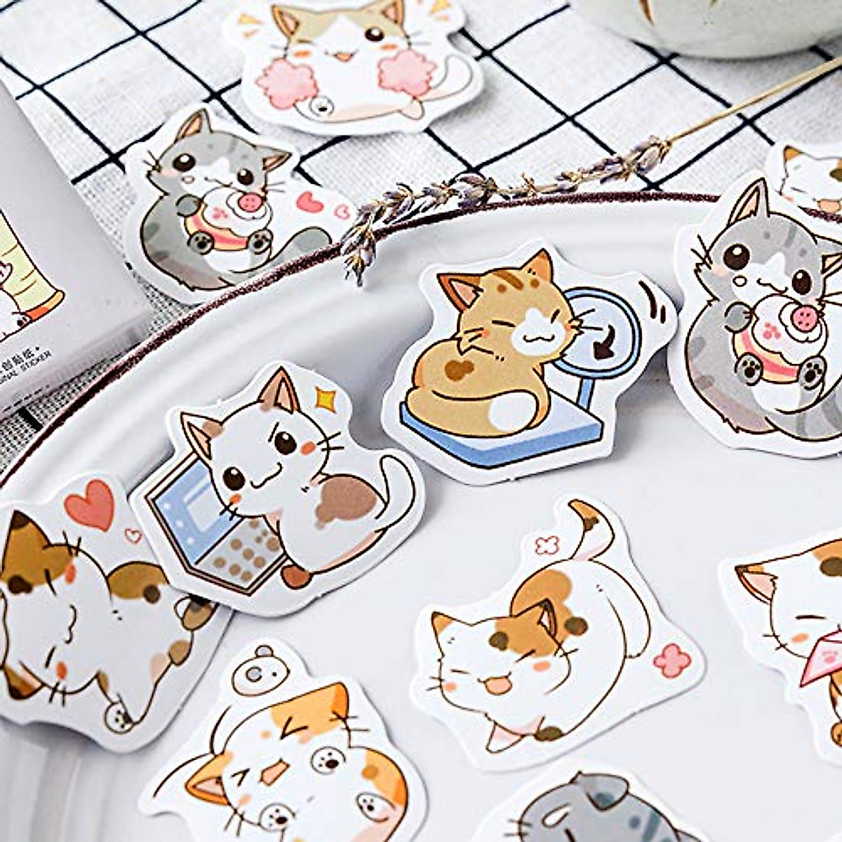 Small Size Scrapbook Stickers, 45pcs Doraking Boxed DIY Decoration Super Cute Cats Stickers for Laptop Planners Scrapbook Suitcase Diary Notebooks Album(Sweet Cats, 45pcs/ Box)