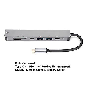 7in1 Type C Hub, Dual Display Mode 7 in 1 Type C Adapter for MacBooks for Laptops