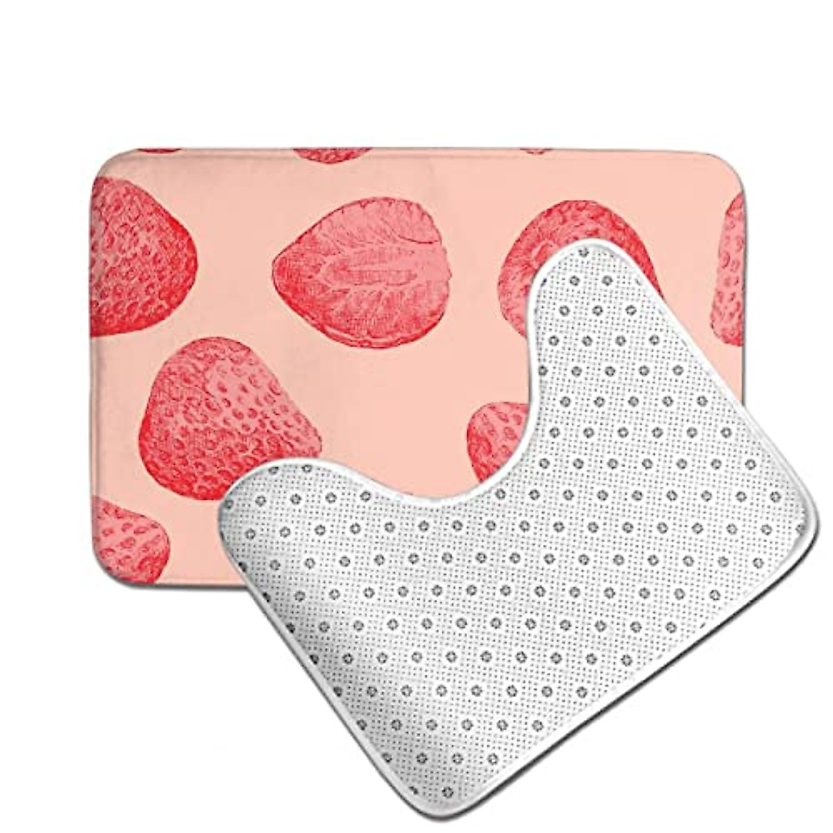 AMRANDOM Bathroom Rug Mat Set 2 Pieces Cute Red Strawberry for Boys Girls Room Decor, Soft Flannel Memory Foam Bath Rugs and Toilet Contour Mat, Fast Dry Bathroom Mat