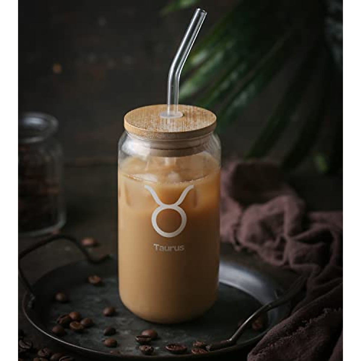 18oz Iced Coffee Cup | Beer Can Glass | Coffee Glass Cup with Lid and Straw | Taurus Zodiac Gifts for Women and Men (Packaging May Vary)