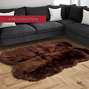 Silky Soft Faux Fur Rug, 3 ft. x 5 ft. Brown Fluffy Rug, Sheepskin Area Rug, Shaggy Rug for Living Room, Bedroom, Kid's Room, or Nursery, Home Décor Accent, Machine Washable with Non-Slip Backing