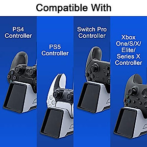 Mcbazel Dual Charging Station with Headset Holder for PS5, Fast Charging Dock with LED Indicator for PS5/ PS4/ Switch Pro/Xbox One/Xbox One Slim/Xbox Elite/Xbox Series X&S Controllers