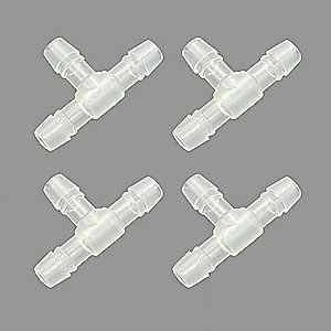 JOMISSLY PP Aquarium Filter Accessories 1/4" T Shaped 3 Way Barbed Connector for Small Water Pipe Air Bubbler,Hose Splitter for Oxygen Tubing(4pcs)